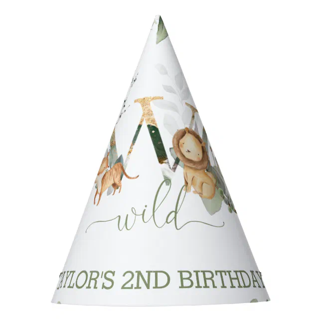 Jungle Animals Greenery 2nd Birthday Boy Girl Party Hat | Zazzle