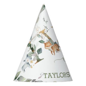 Jungle Animals Greenery 2nd Birthday Boy Girl Party Hat | Zazzle