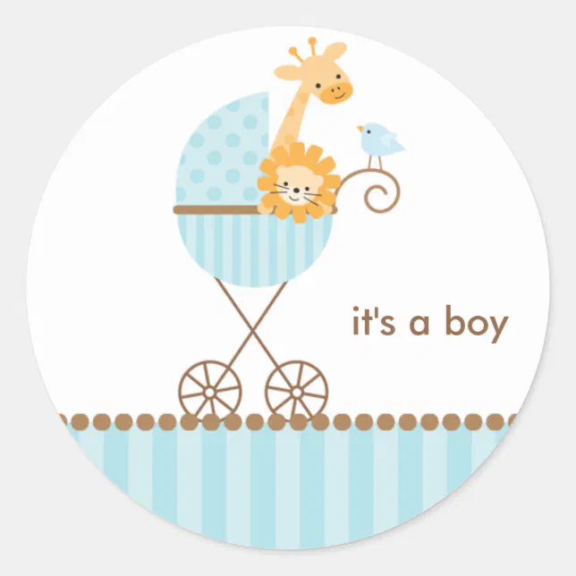 Jungle Animals in Blue Stroller Stickers | Zazzle