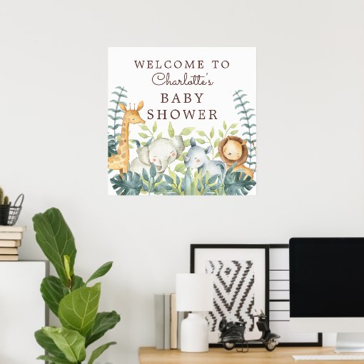Jungle Animals Neutral Baby Shower Welcome Poster | Zazzle