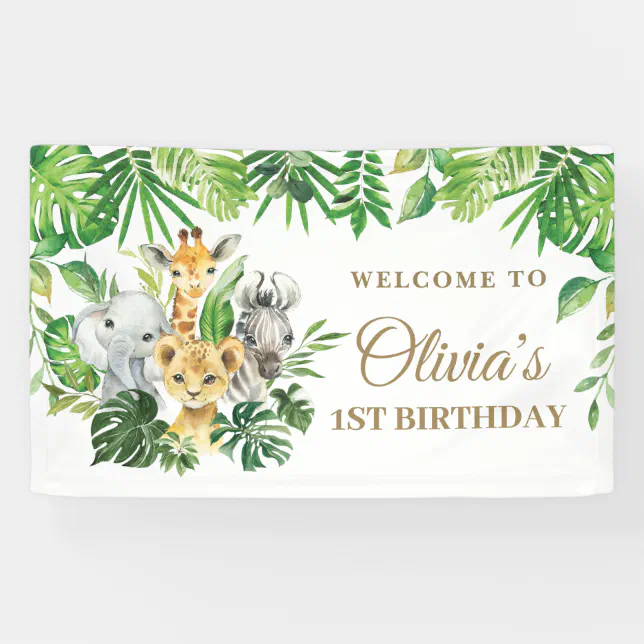Jungle Animals Safari Greenery Birthday Backdrop Banner | Zazzle