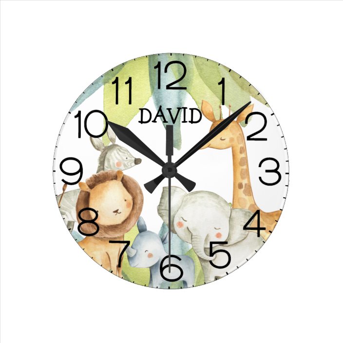 Jungle Animals Safari Personalized Nursery Round Clock | Zazzle.com