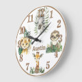 Jungle Animals Safari Personalized Nursery Round Large Clock | Zazzle