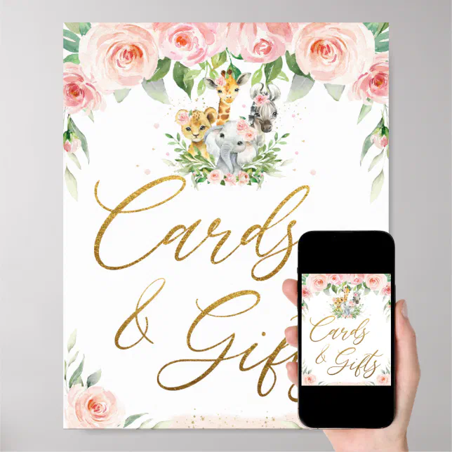 Jungle Animals Safari Pink Floral Cards and Gifts Poster | Zazzle