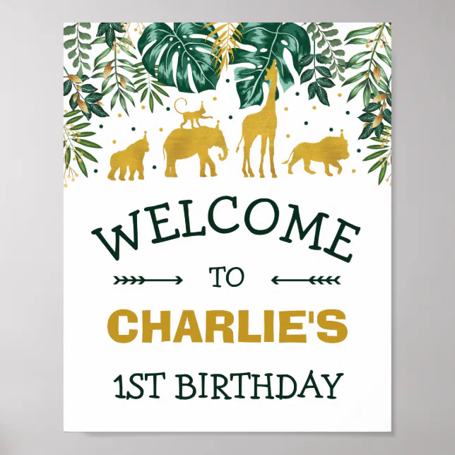 Jungle Animals WILD ONE Tropical Birthday Welcome Poster | Zazzle