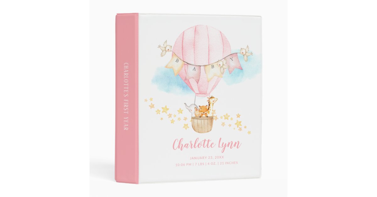 Jungle Baby Animals Girls First Year Photo Album 3 Mini Binder | Zazzle