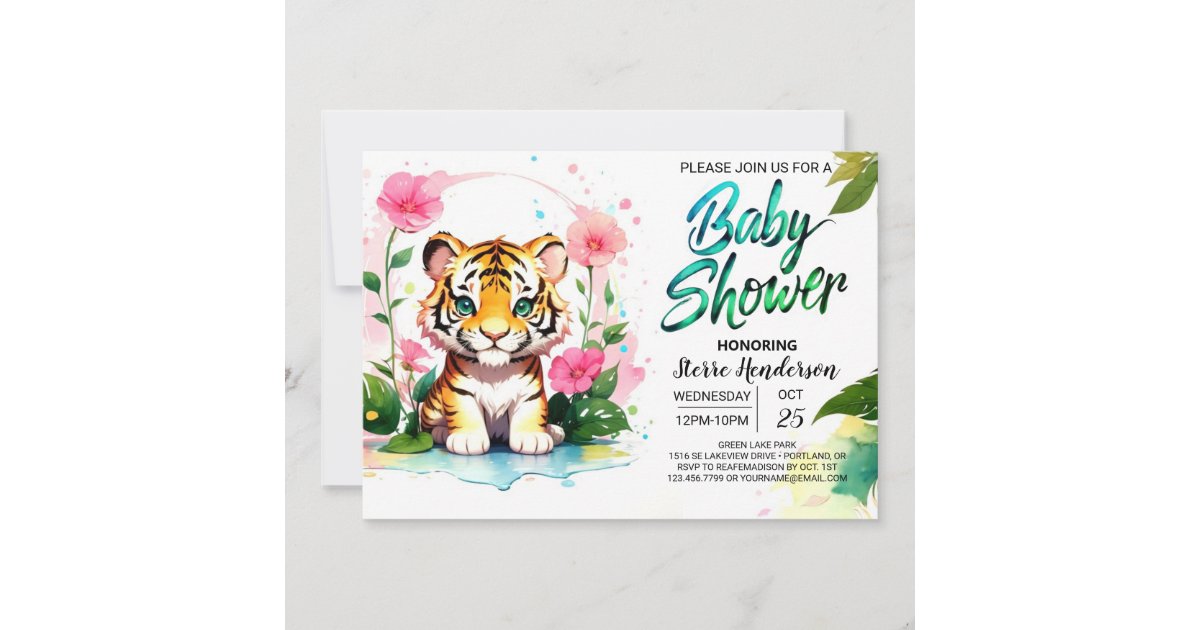 Jungle Blossoms Tiger Baby Shower Invitation | Zazzle
