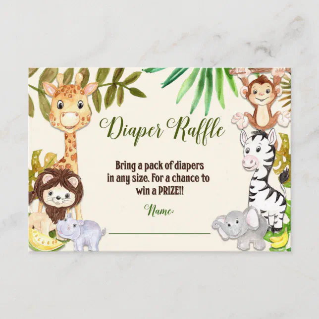 Jungle Diaper Raffle, Safari Diaper Raffle Card | Zazzle