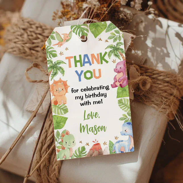 Jungle Dinosaur Boy Birthday Party Thank You Gift Tags | Zazzle