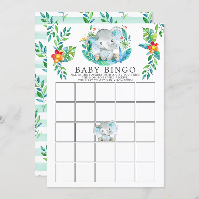 Jungle Elephant BINGO Baby Shower Game Invitation | Zazzle