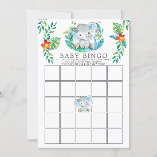 Jungle Elephant BINGO Baby Shower Game Invitation | Zazzle