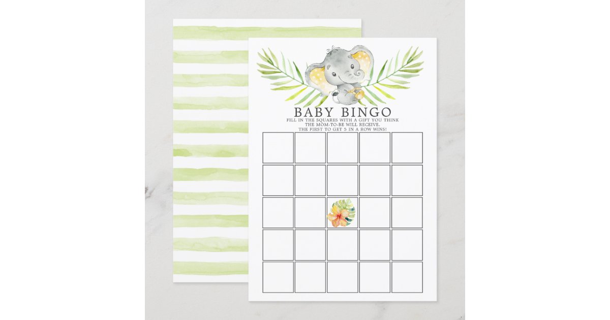 Jungle Elephant BINGO Baby Shower Game Invitation | Zazzle