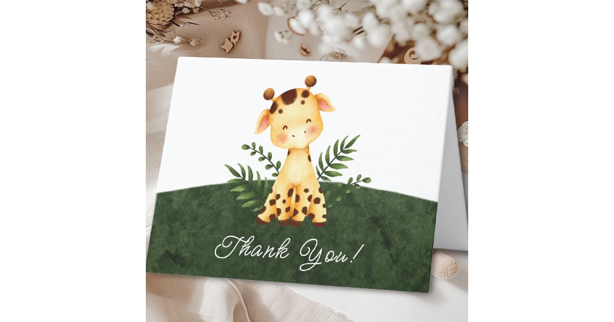 Jungle Giraffe Baby Shower Thank You Card | Zazzle