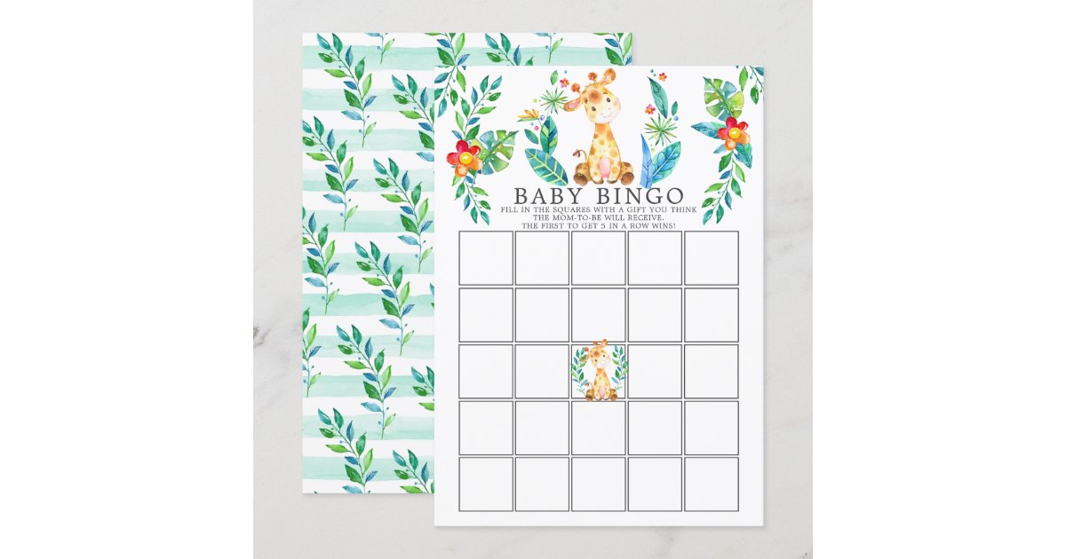 Jungle Giraffe BINGO Baby Shower Game Invitation | Zazzle