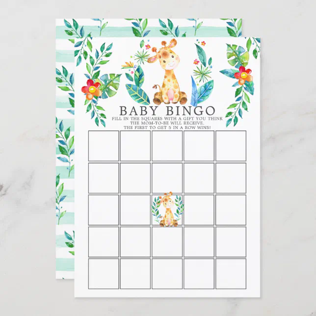 Jungle Giraffe BINGO Baby Shower Game Invitation | Zazzle