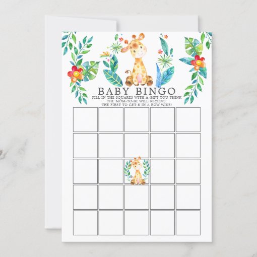 Jungle Giraffe BINGO Baby Shower Game Invitation | Zazzle