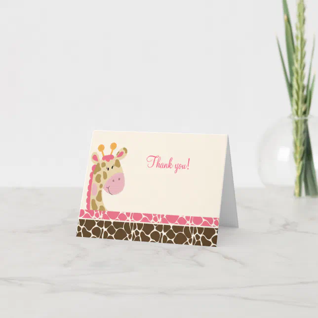 Jungle Giraffe (Pink) Folded Thank you notes | Zazzle