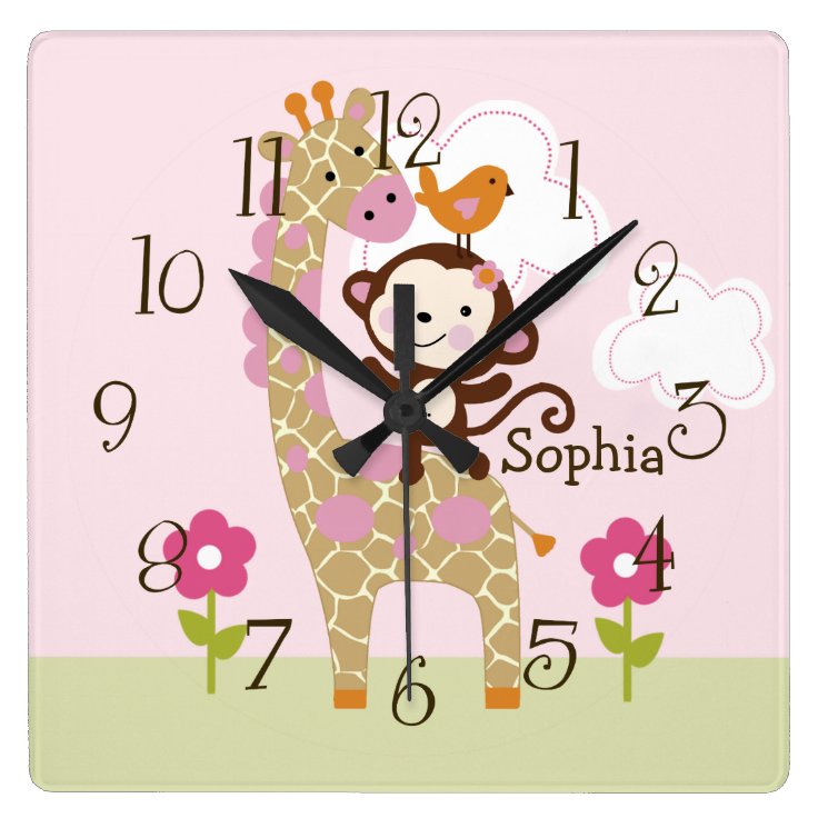 Jungle Girl Animal Kid's Baby Nursery Clock | Zazzle