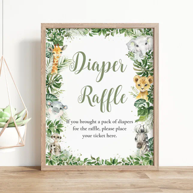 Jungle Greenery Baby Shower Diaper Raffle Sign | Zazzle