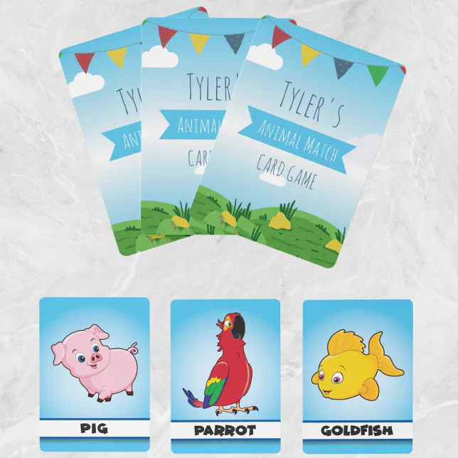 Jungle Kids Personalized Animal Match Matching Game Cards | Zazzle