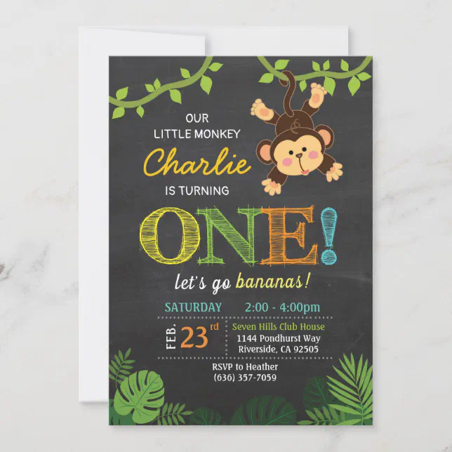 Jungle Monkey Cute Animal birthday invitation | Zazzle