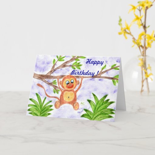 Jungle monkey kid birthday card | Zazzle