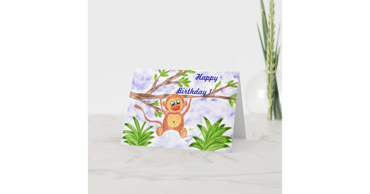 Jungle monkey kid birthday card | Zazzle