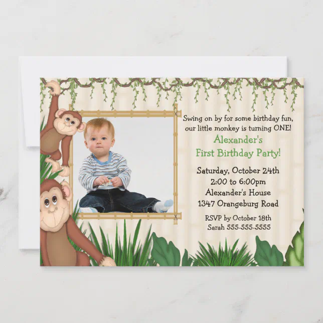 Jungle Monkey Photo Birthday Invitation | Zazzle