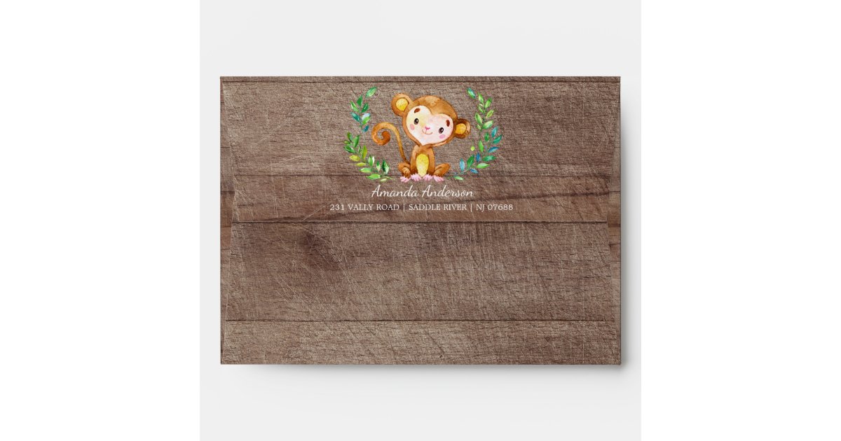 Jungle Monkey Wood Neutral Invitation Envelope | Zazzle