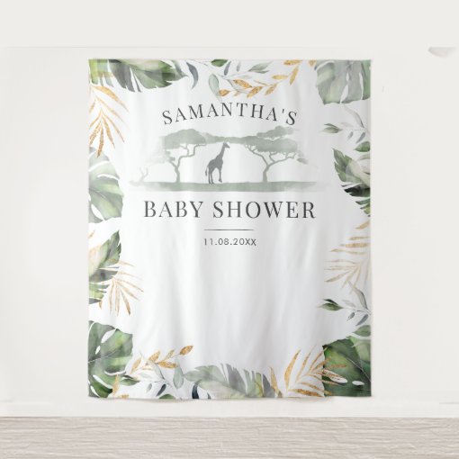 Jungle Palm Leaves Giraffe Baby Shower Backdrop | Zazzle Jungle Palm Leaves Giraffe Baby Shower Backdrop | Zazzle