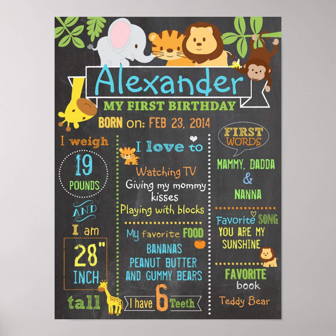 Jungle Party first birthday sign poster 3 | Zazzle