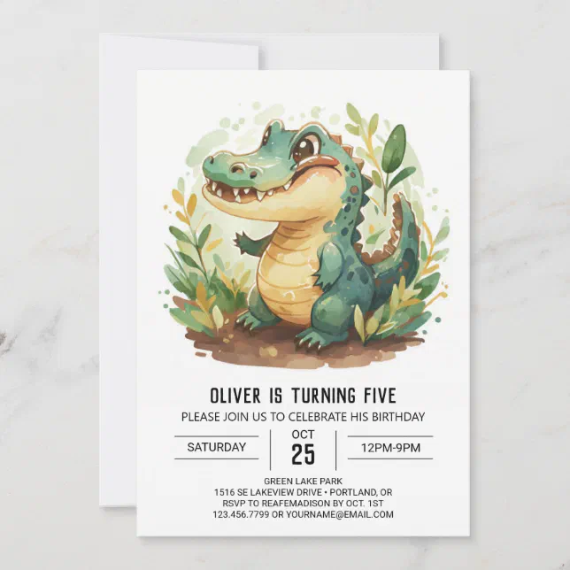 Jungle River Crocodile Birthday Invitation | Zazzle