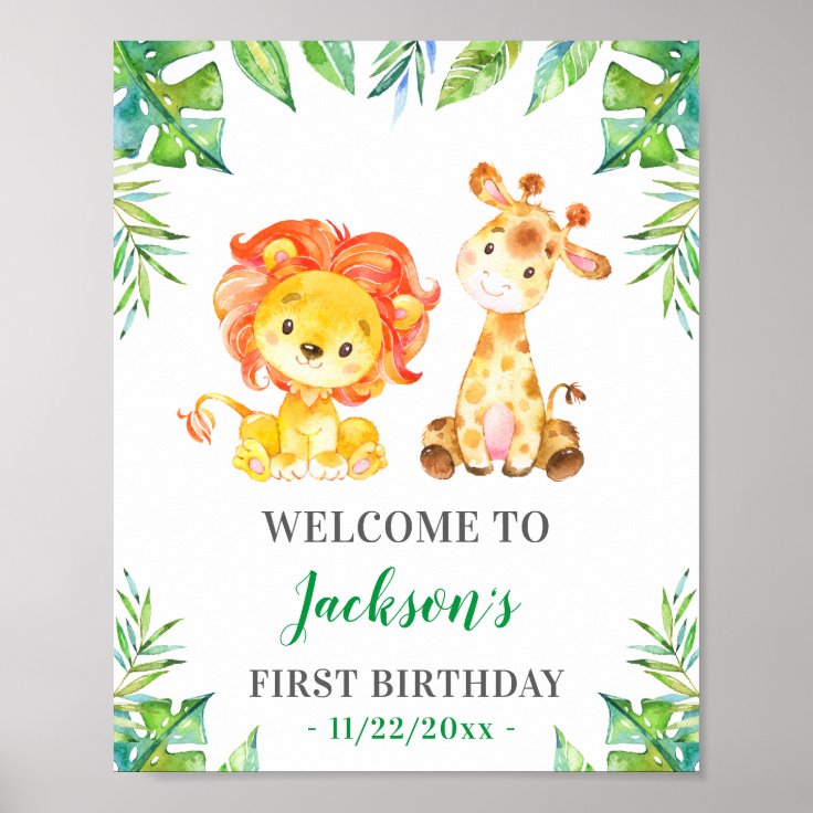 Jungle Safari 1st 2nd 3rd Birthday Party Welcome Poster | Zazzle