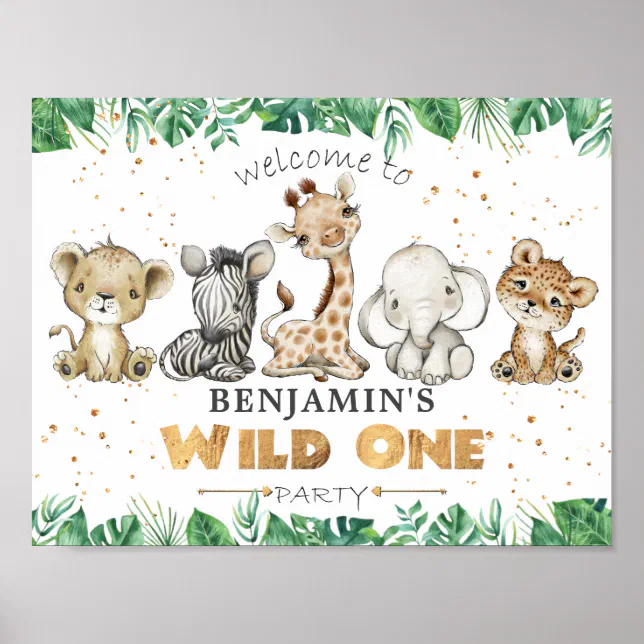 Jungle Safari 1st Birthday Party Welcome Poster | Zazzle