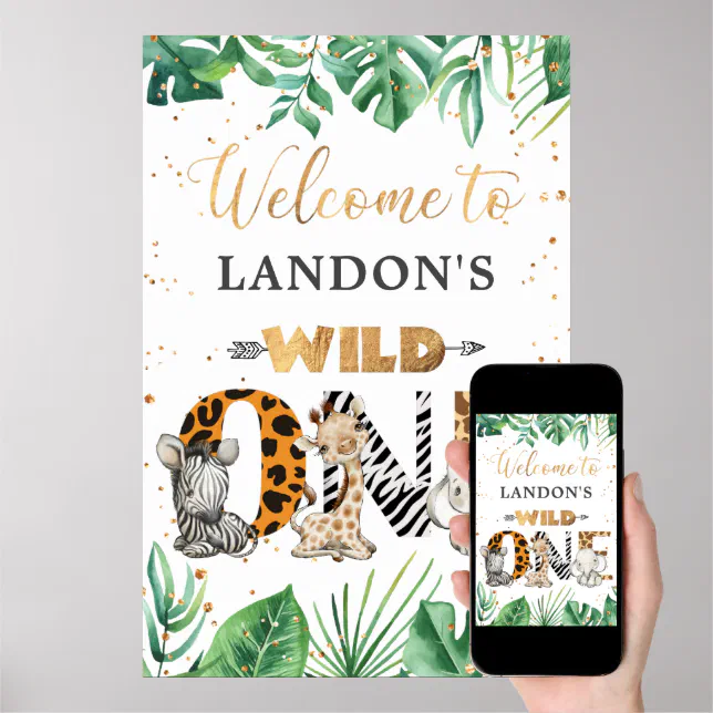 Jungle Safari 1st Birthday Party Welcome Poster | Zazzle