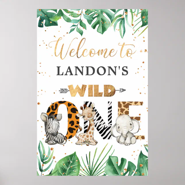 Jungle Safari 1st Birthday Party Welcome Poster | Zazzle