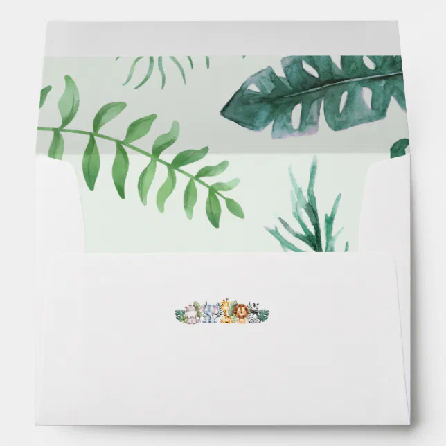 Jungle Safari Animals and Greenery Baby Shower Envelope | Zazzle