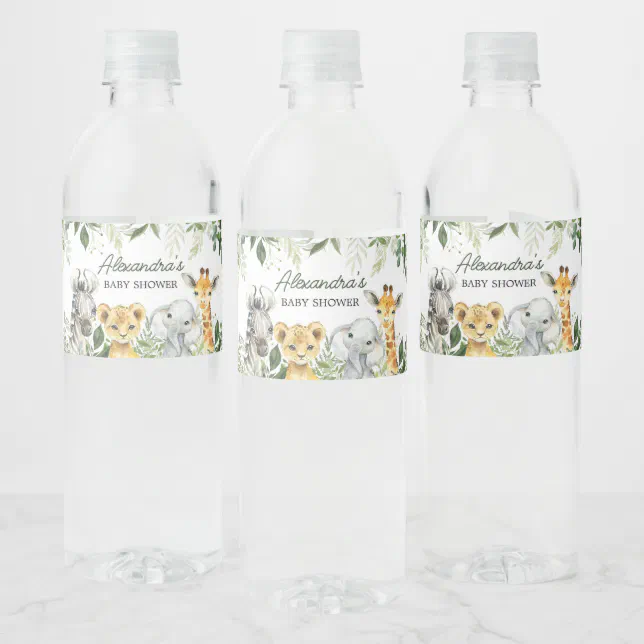 Jungle Safari Animals Baby Shower Water Bottle Label | Zazzle