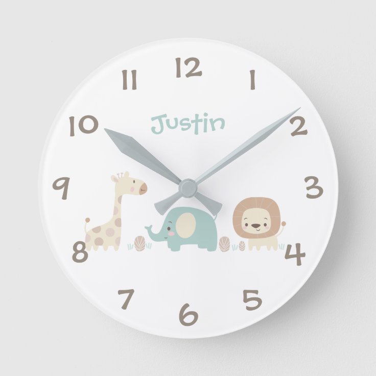 Jungle Safari Animals Kids Nursery Wall Clock | Zazzle