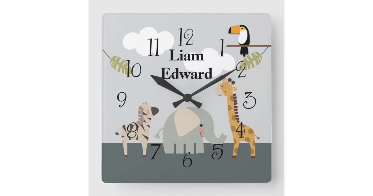 Jungle Safari Animals Nursery Wall Clock | Zazzle