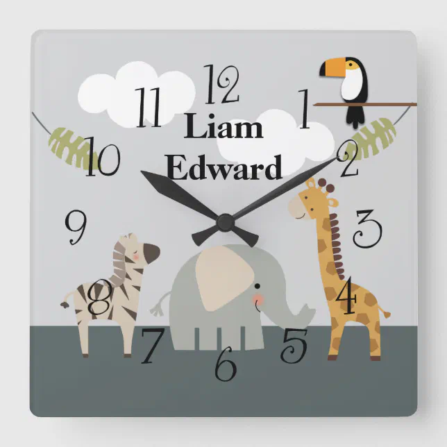 Jungle Safari Animals Nursery Wall Clock | Zazzle