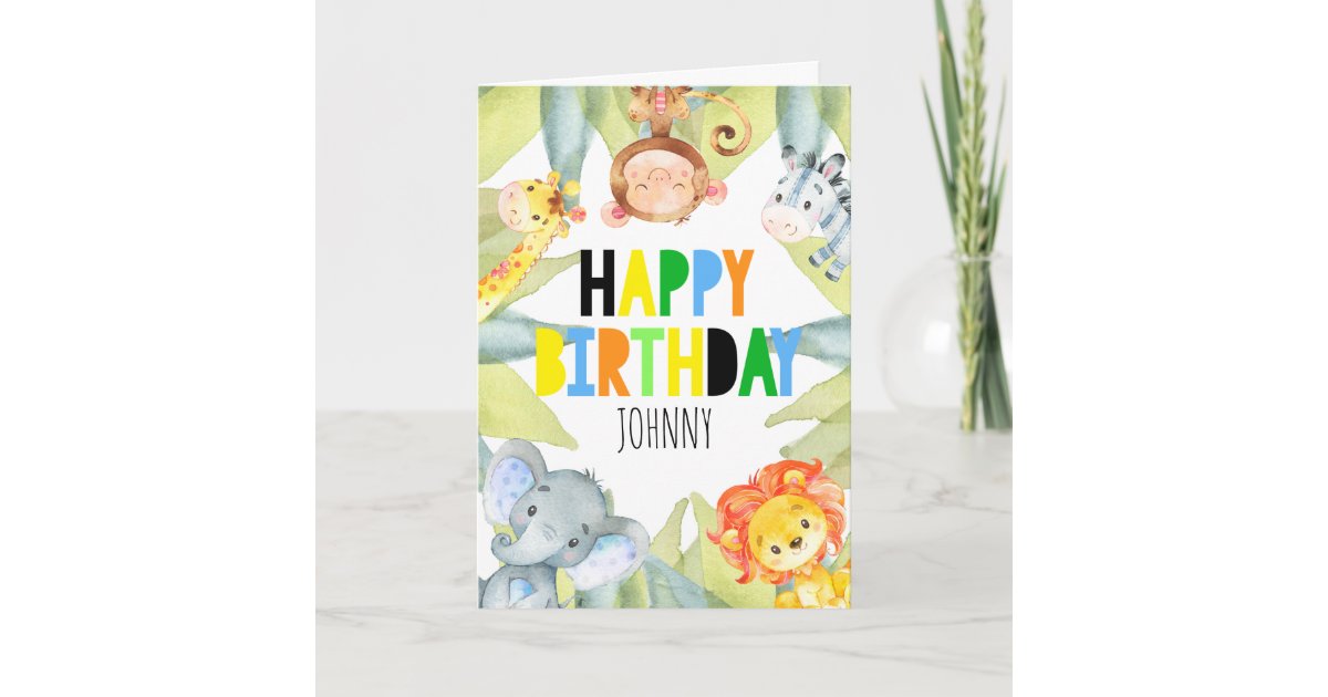 Jungle Safari Animals Personalized Birthday Card | Zazzle