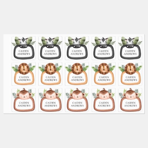 Jungle Safari Animals School Daycare Labels | Zazzle