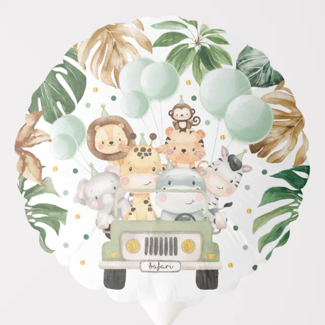 Jungle Safari Animals Tropical Greenery Birthday Balloon | Zazzle