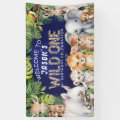 Jungle Safari Animals, Wild one Navy blue Welcome Banner | Zazzle