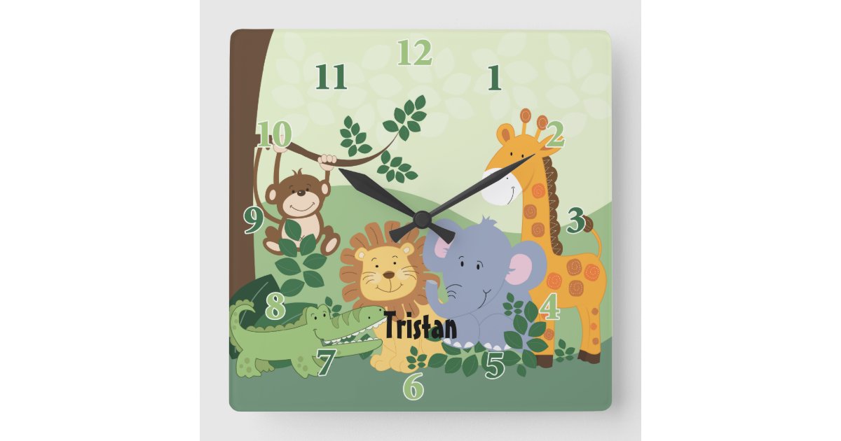 Jungle Safari Customizable Square Clock | Zazzle