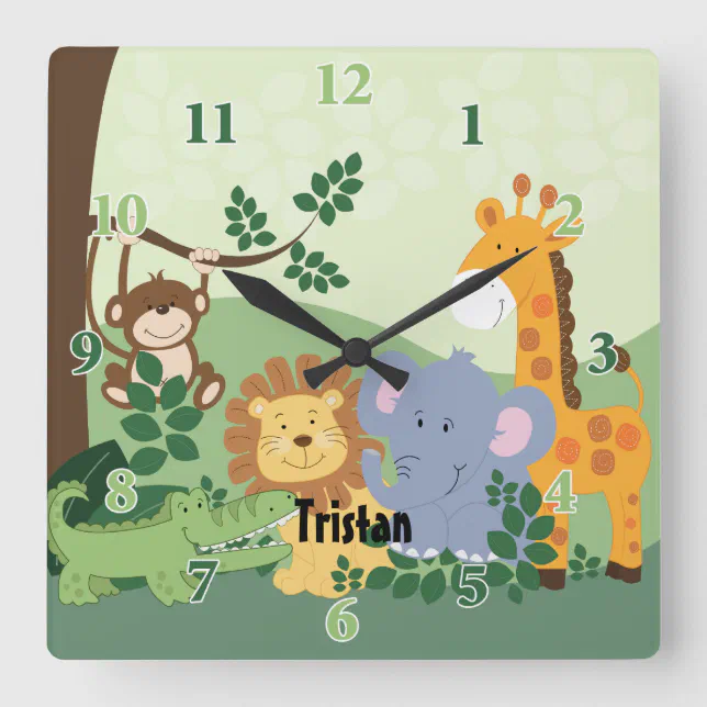 Jungle Safari Customizable Square Clock | Zazzle