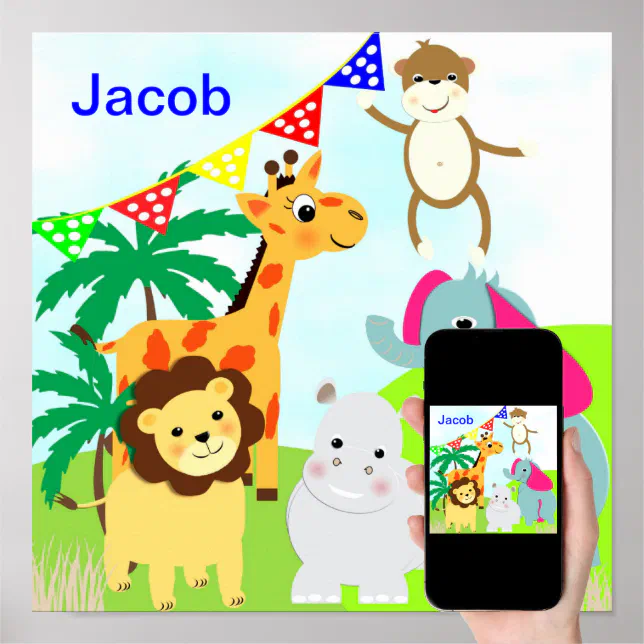 Jungle Safari Cute Animals Personalized Picture Poster | Zazzle