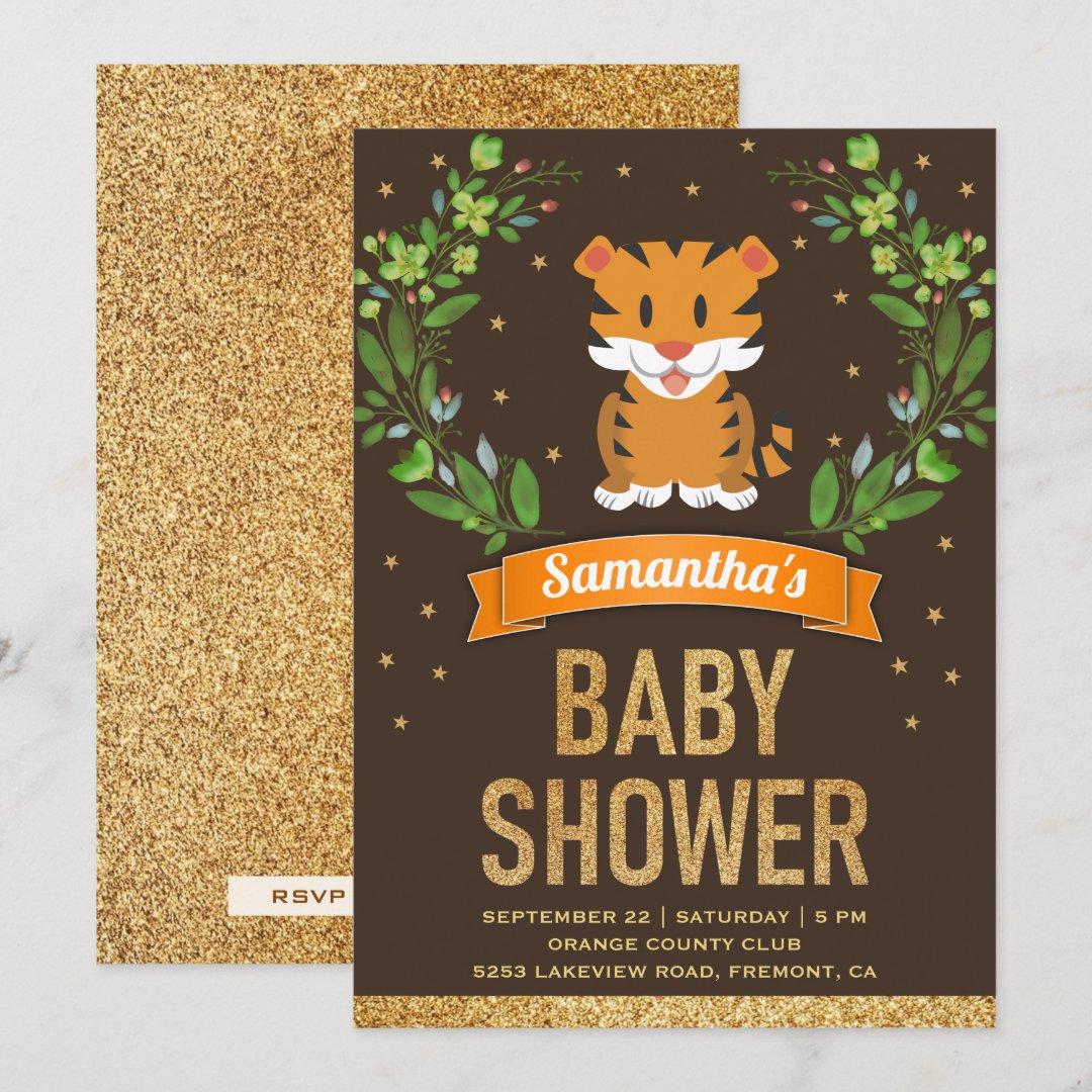 Jungle Safari Cute Tiger Baby Shower Invitation | Zazzle