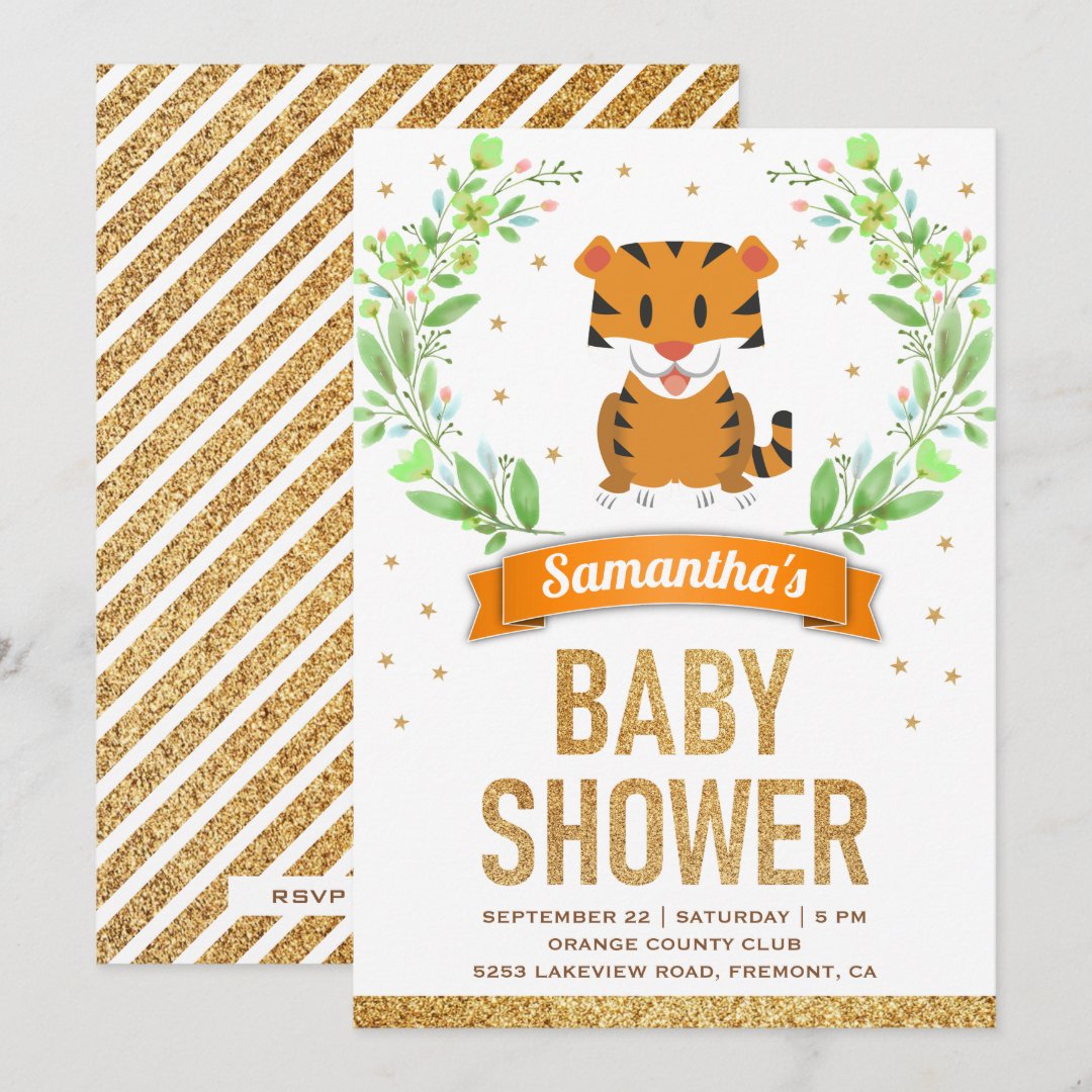 Jungle Safari Cute Tiger Baby Shower Invitation | Zazzle
